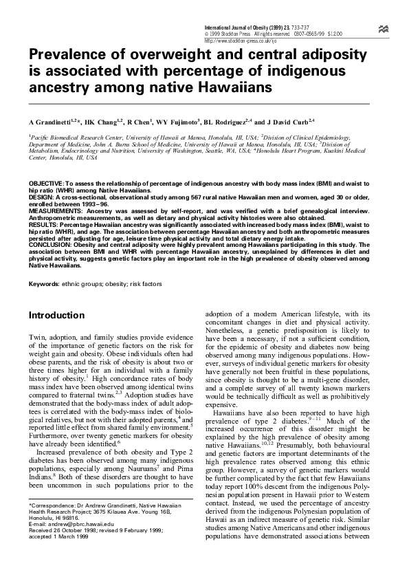 (PDF) Prevalence of overweight and central adiposity is associated with ...