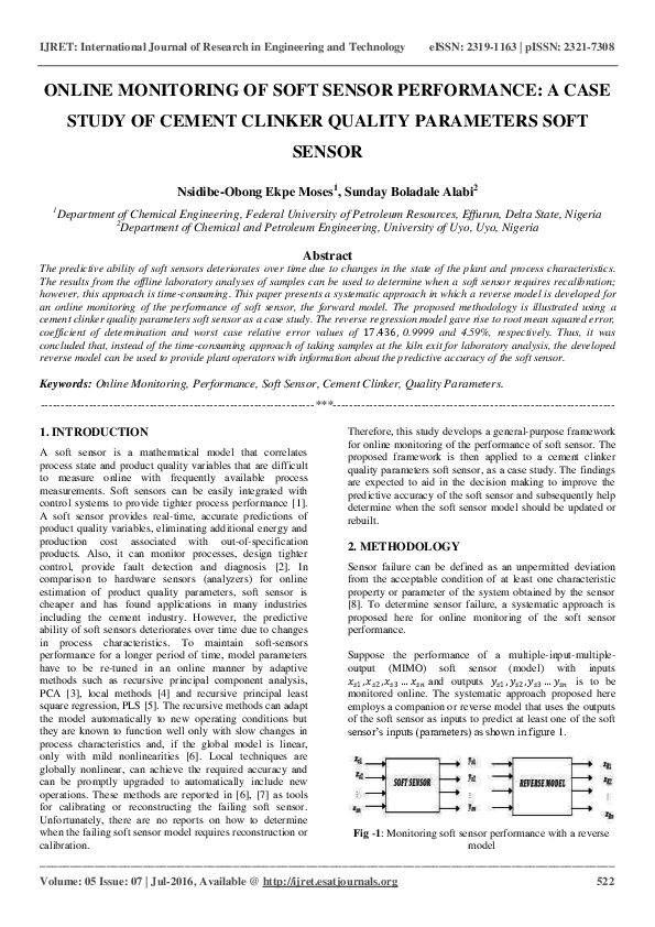 (PDF) ONLINE MONITORING OF SOFT SENSOR PERFORMANCE: A CASE STUDY OF ...