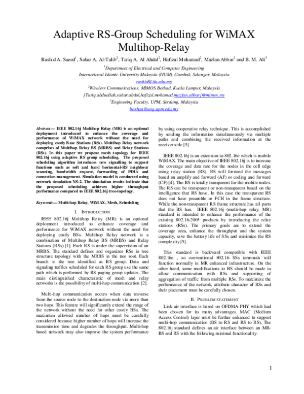 (PDF) Adaptive RS-group scheduling for WiMAX multihop relay