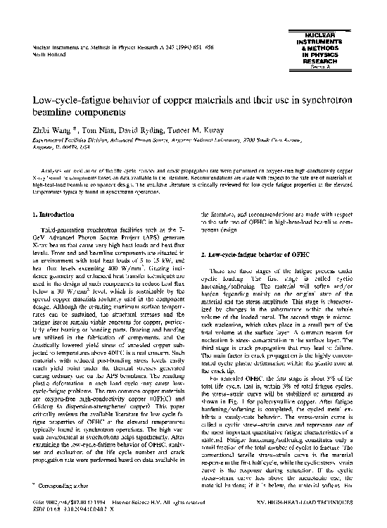 (PDF) Low-cycle-fatigue behavior of copper materials and their use in ...