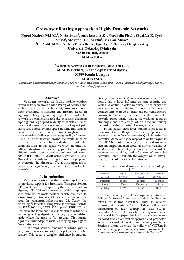Pdf Cross Layer Routing Approach In Highly Dynamic Networks