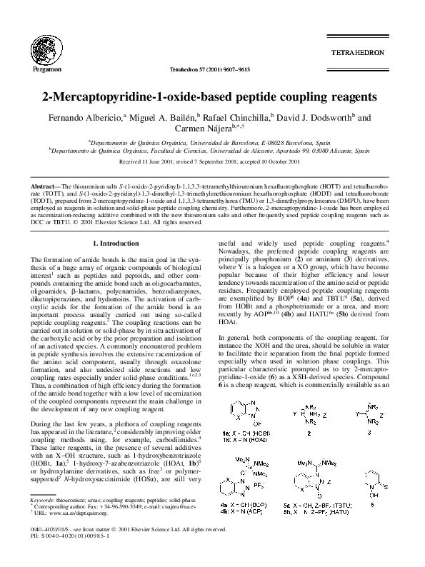 (PDF) 2-Mercaptopyridine-1-oxide-based peptide coupling reagents