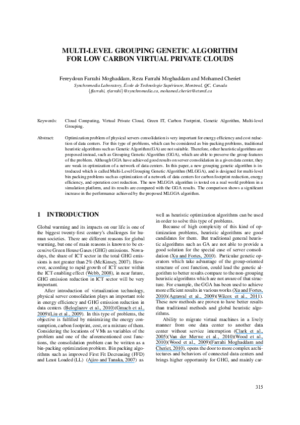 (PDF) Multilevel Grouping Genetic Algorithm for Low Carbon Virtual Private Clouds