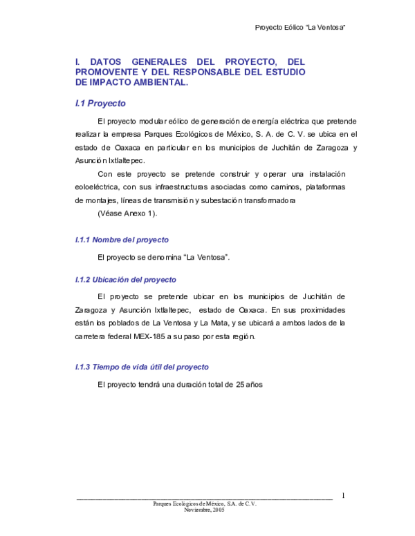 (PDF) I. DATOS GENERALES DEL PROYECTO, DEL PROMOVENTE Y DEL RESPONSABLE ...