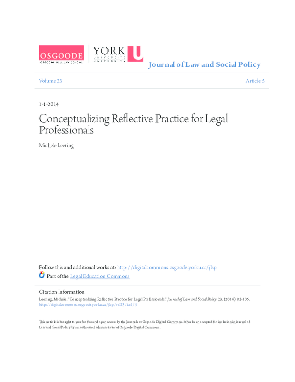 Pdf Conceptualizing Reflective Practice For Legal Professionals