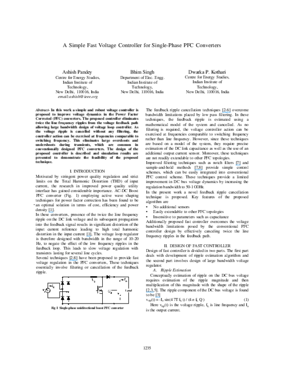 (PDF) A simple fast voltage controller for single-phase PFC converters