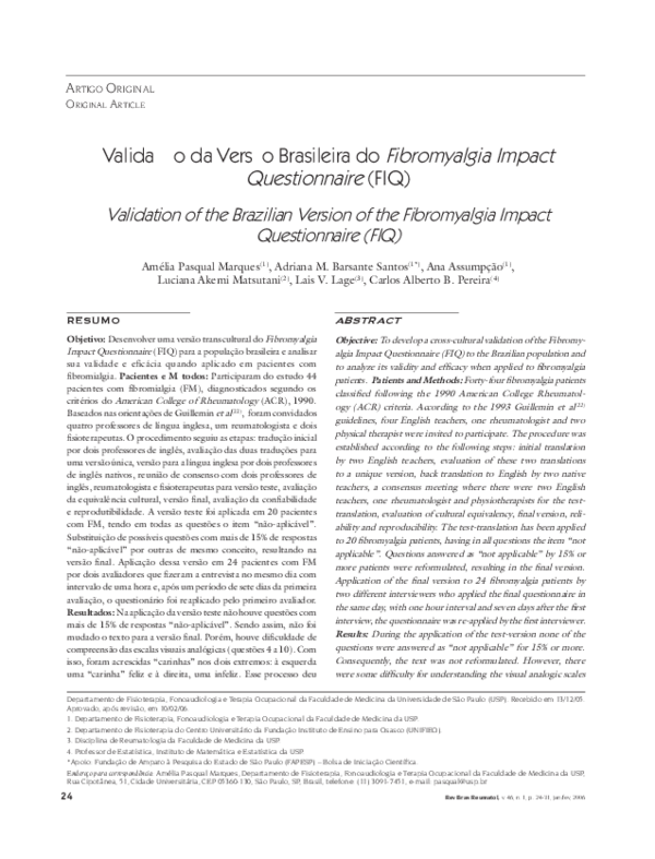 (PDF) Validação da versão brasileira do Fibromyalgia Impact ...