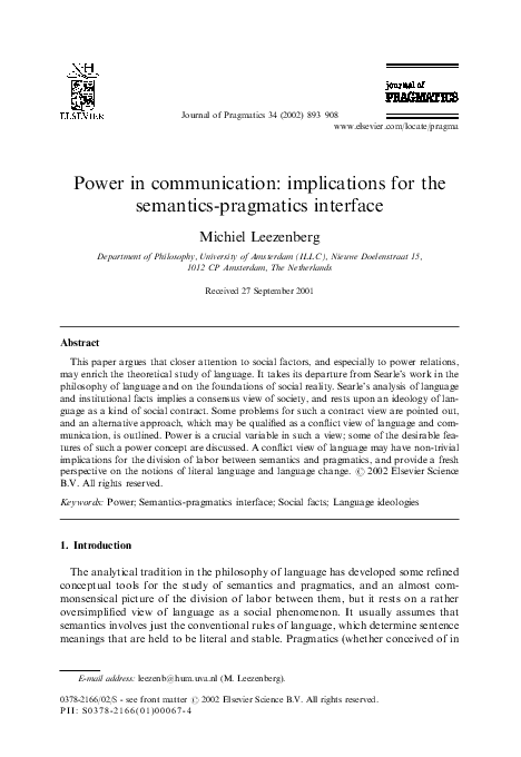 (PDF) Power in communication: implications for the semantics-pragmatics ...