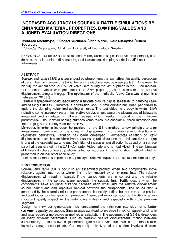 (PDF) Increased Accuracy in Squeak & Rattle Simulations by Enhanced Material Properties, Damping ...