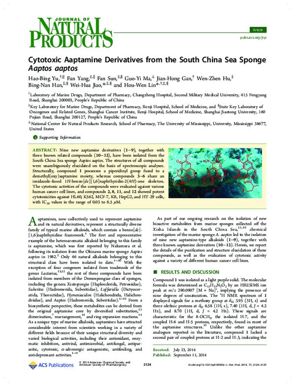 (PDF) Cytotoxic aaptamine derivatives from the South China Sea sponge ...