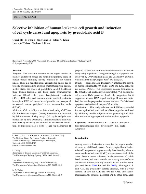 (PDF) Selective inhibition of human leukemia cell growth and induction ...