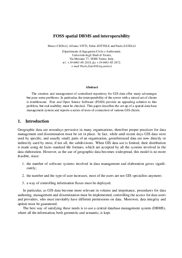 Pdf Foss Spatial Dbms And Interoperability