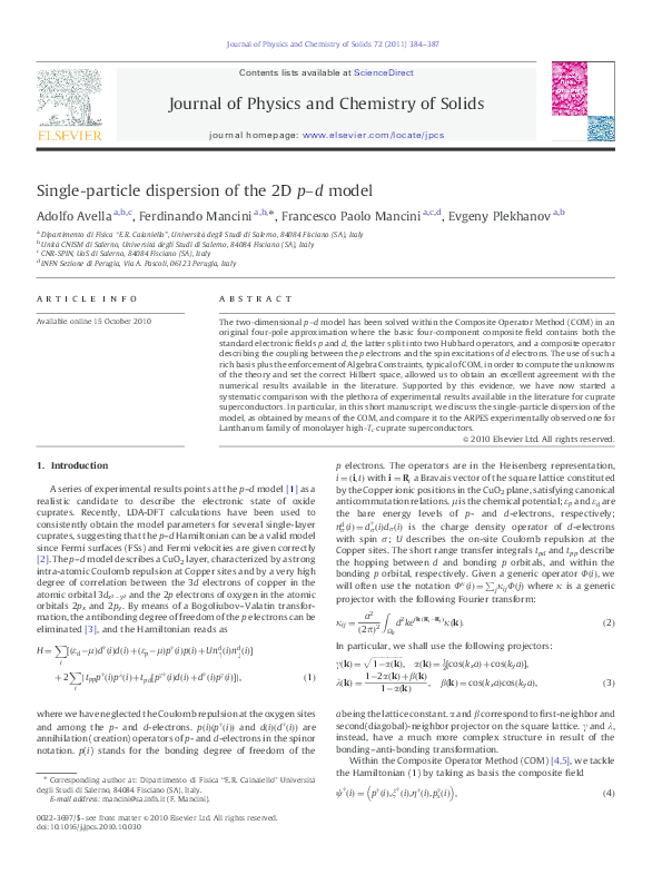 (PDF) Singleparticle dispersion of the 2D p– d model