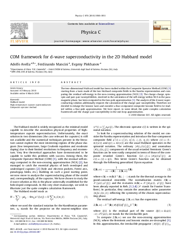 (PDF) COM framework for d-wave superconductivity in the 2D Hubbard ...