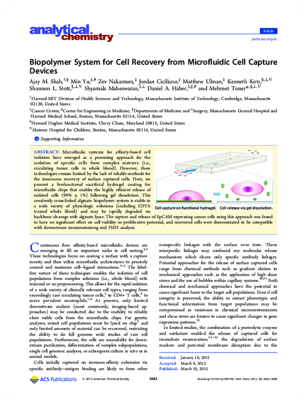 (PDF) Biopolymer System for Cell Recovery from Microfluidic Cell ...