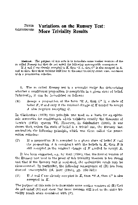 Pdf Variations On The Ramsey Test More Triviality Results