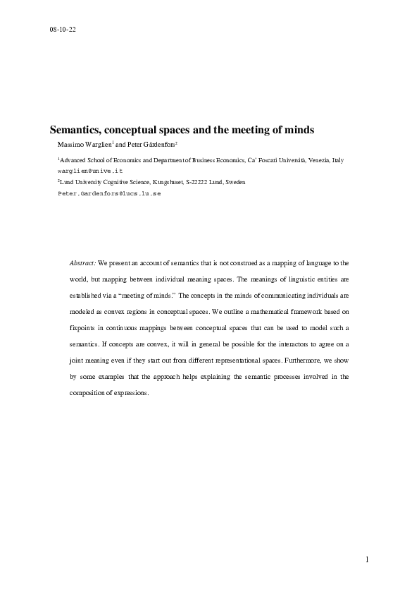(PDF) Semantics, conceptual spaces, and the meeting of minds