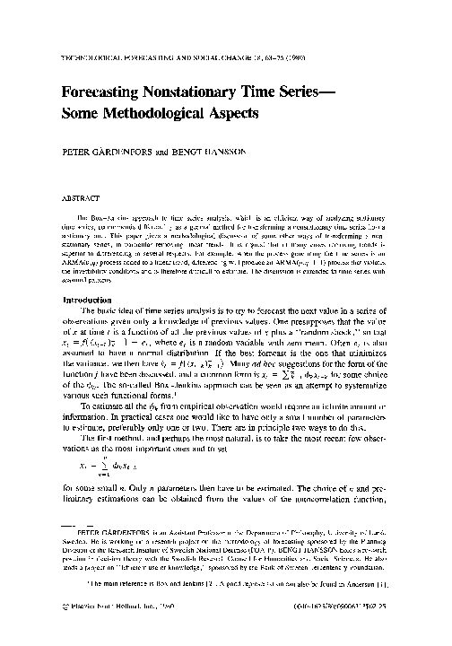 (PDF) Forecasting nonstationary time series—Some methodological aspects | Peter Gardenfors ...