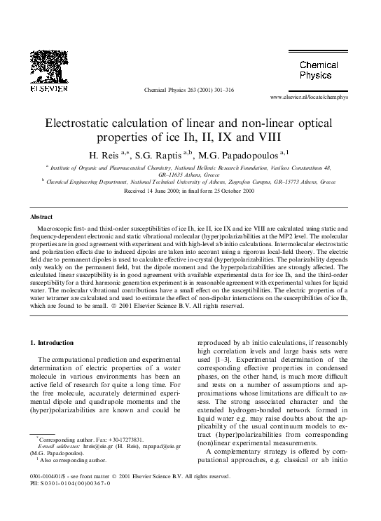 (PDF) Electrostatic calculation of linear and non-linear optical ...