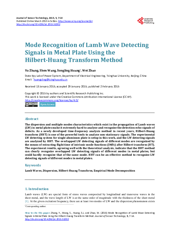 Pdf Mode Recognition Of Lamb Wave Detecting Signals In Metal Plate
