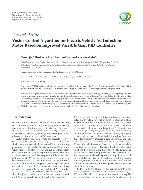 (PDF) Vector Control Algorithm for Electric Vehicle AC Induction Motor ...