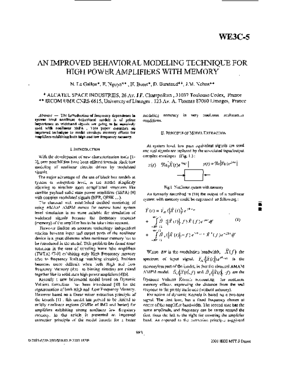 (PDF) An improved behavioral modeling technique for high power amplifiers with memory