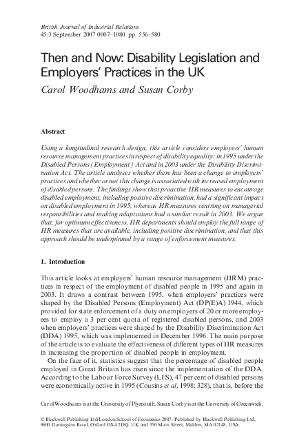 (PDF) Then and Now: Disability Legislation and Employers' Practices in ...