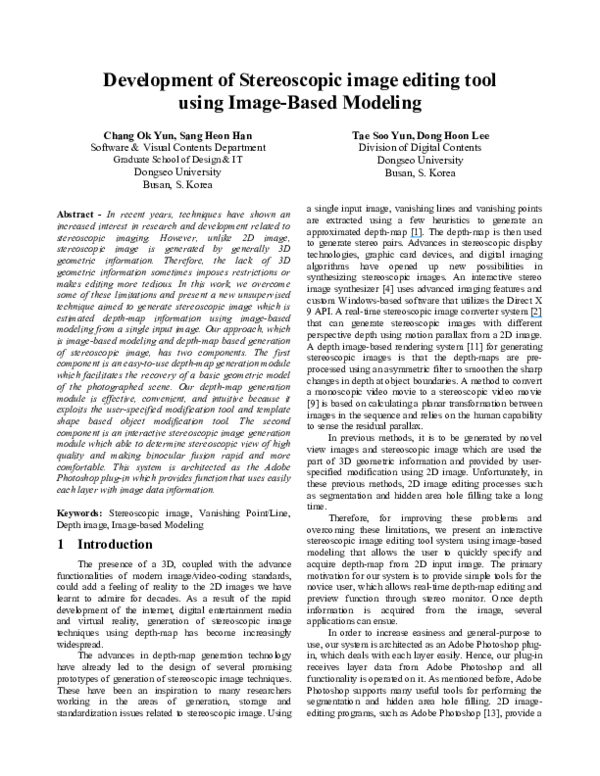 (PDF) Development of Stereoscopic Image Editing Tool using Image-Based Modeling