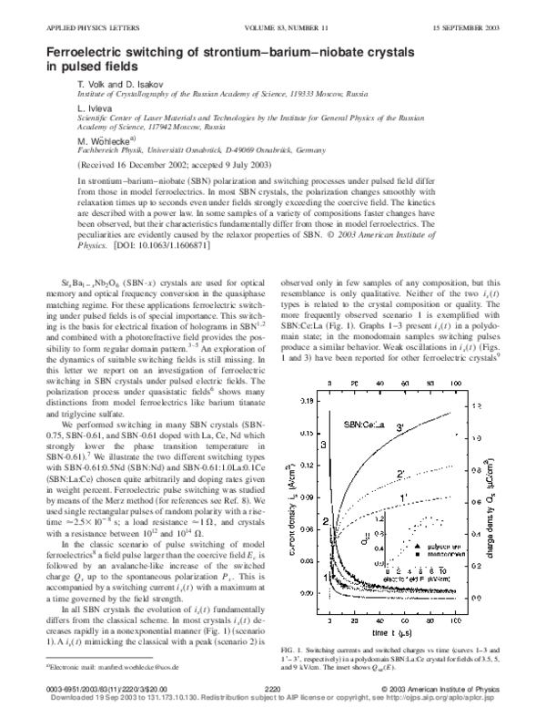 (PDF) Ferroelectric switching of strontium-barium-niobate crystals in pulsed fields