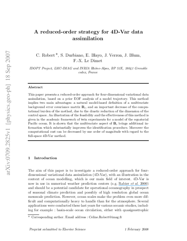 (PDF) A reduced-order strategy for 4D-Var data assimilation