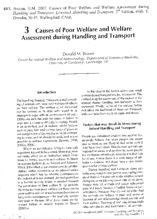 (PDF) Causes of poor welfare and welfare assessment during handling and ...