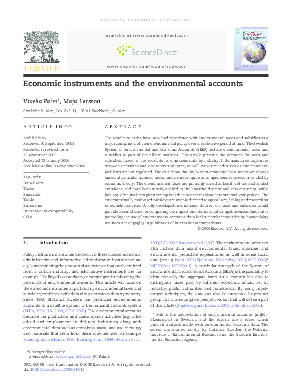 (PDF) Economic instruments and the environmental accounts | Viveka Palm ...