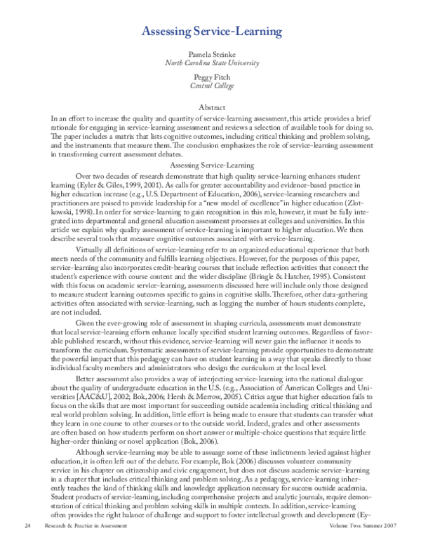(PDF) Assessing Service-Learning