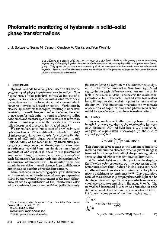 (PDF) Photometric monitoring of hysteresis in solid—solid phase transformations