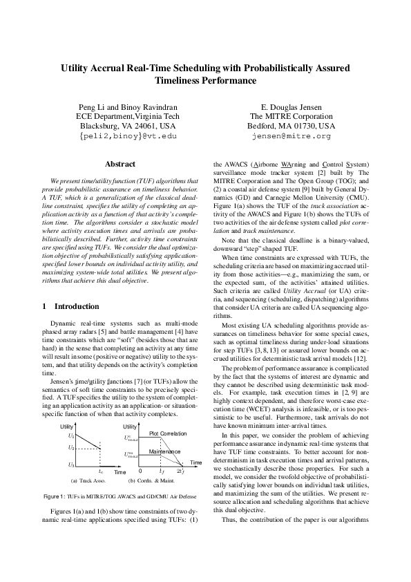 (PDF) Utility Accrual Real-Time Scheduling with Probabilistically Assured Timeliness Performance