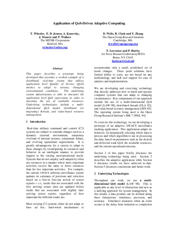 Pdf Application Of Qos Driven Adaptive Computing