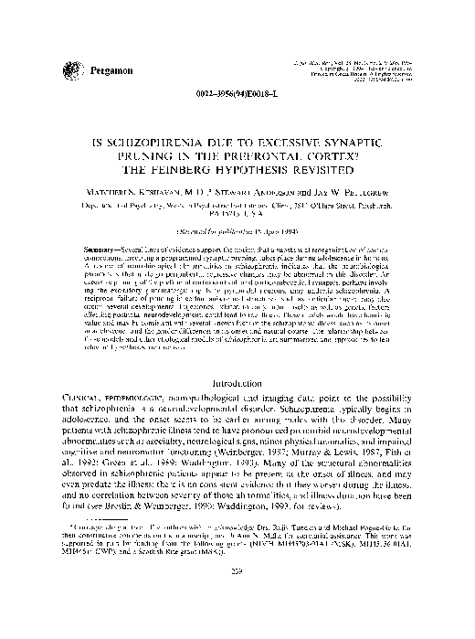 (PDF) Is Schizophrenia due to excessive synaptic pruning in the ...