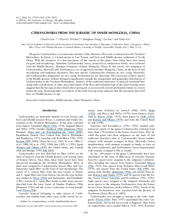 (PDF) Czekanowskia from the Jurassic of Inner Mongolia, China