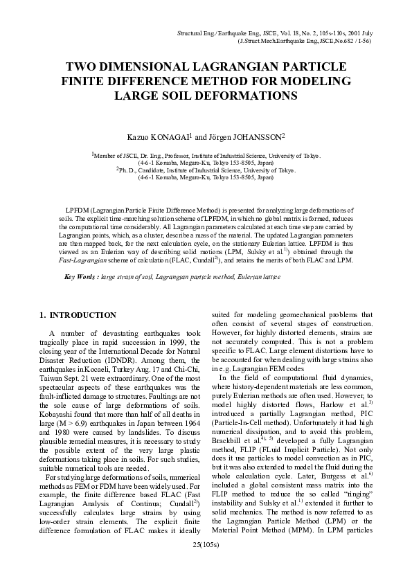 (PDF) Two dimensional Lagrangian particle finite-difference method for modeling large soil ...