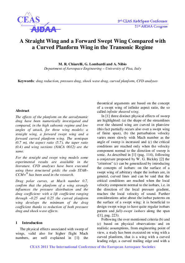 (PDF) A straight wing and a forward swept wing compared with a curved ...