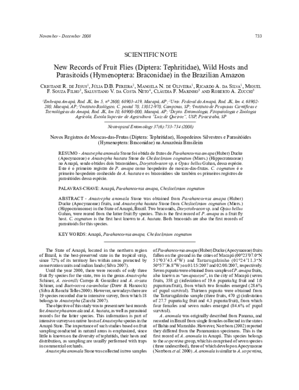 (PDF) New records of fruit flies (Diptera: Tephritidae), wild hosts and ...