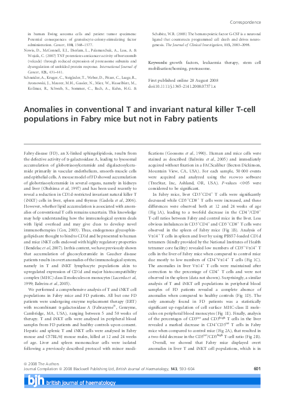 (PDF) Anomalies in conventional T and invariant natural killer T-cell ...