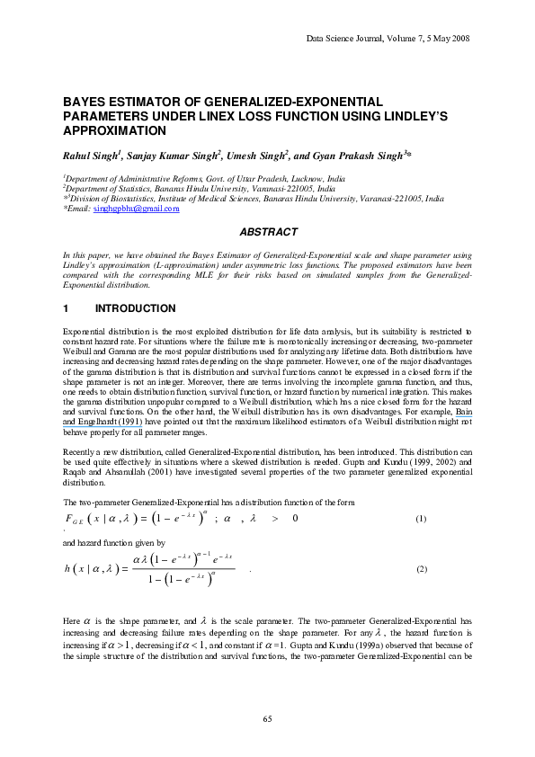 (PDF) Bayes Estimators of Exponential Parameters from a Censored Sample Using a Guessed Estimate