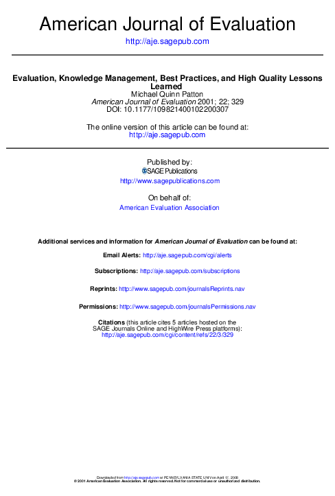 (PDF) Evaluation, Knowledge Management, Best Practices, and High Quality Lessons Learned