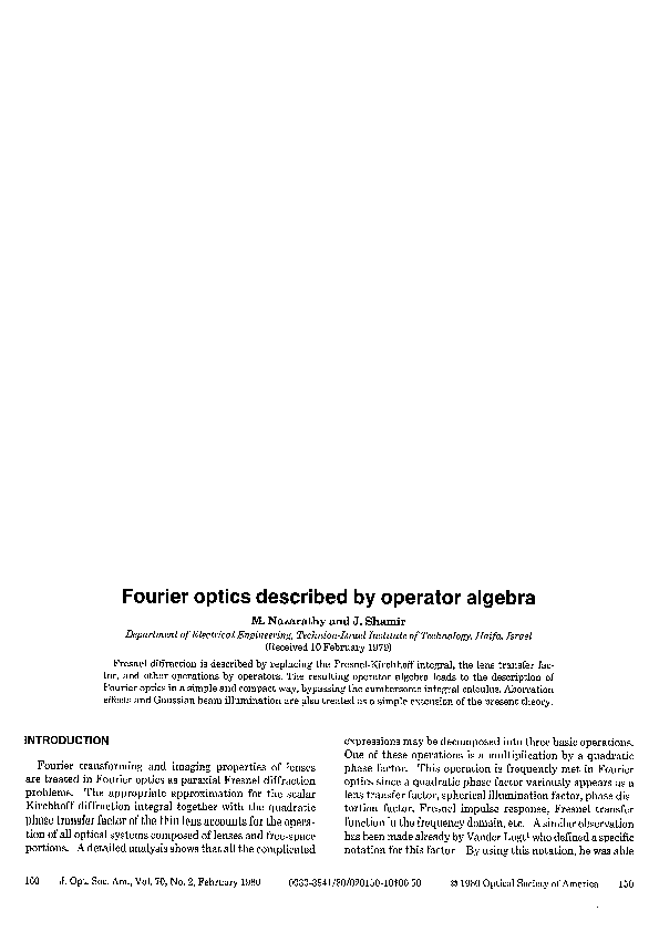 (PDF) Fourier optics described by operator algebra