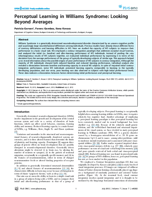 (PDF) Perceptual Learning in Williams Syndrome: Looking Beyond Averages