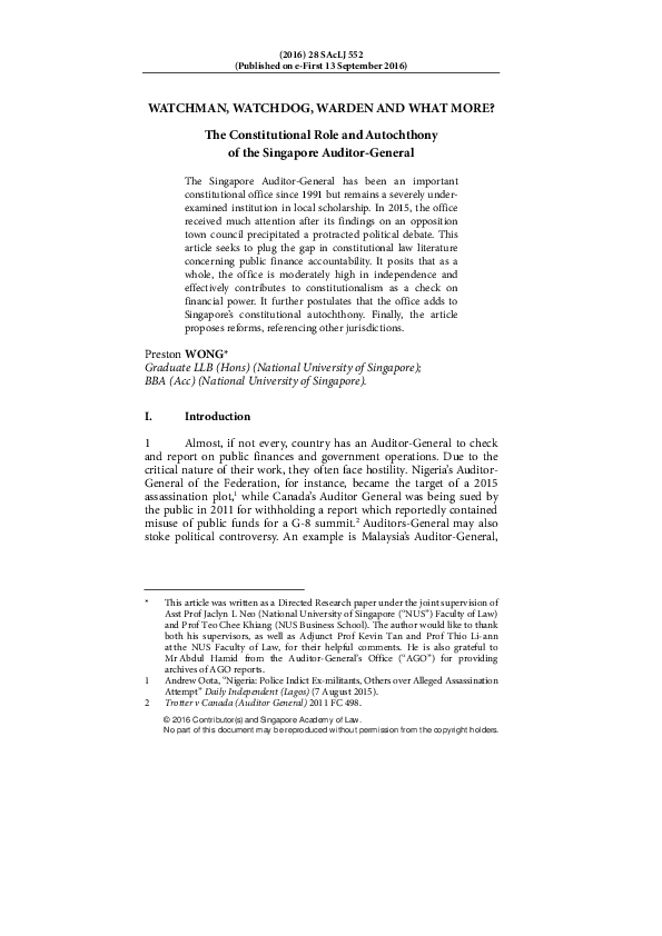 (PDF) Watchman, Watchdog, Warden & What More? The Constitutional Role ...