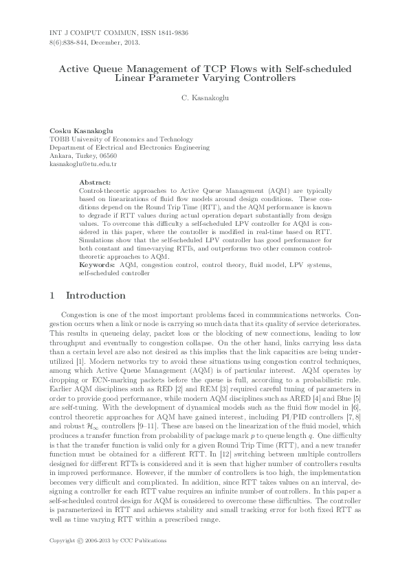 (PDF) Active Queue Management of TCP Flows with Self-scheduled Linear Parameter Varying Controllers