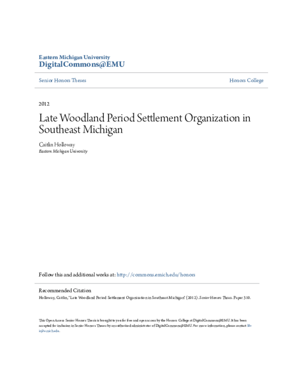 (PDF) Late Woodland Period Settlement Organization in Southeast Michigan