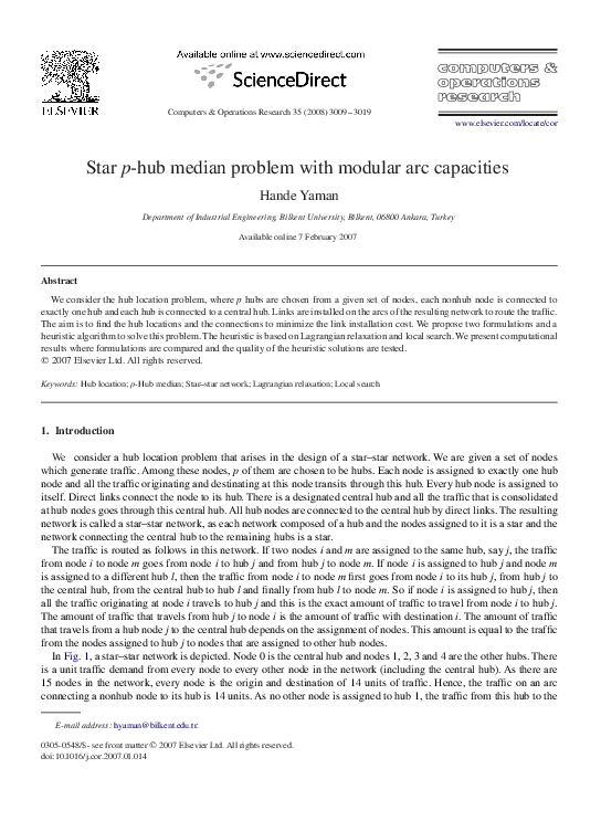 (PDF) Star p-hub median problem with modular arc capacities